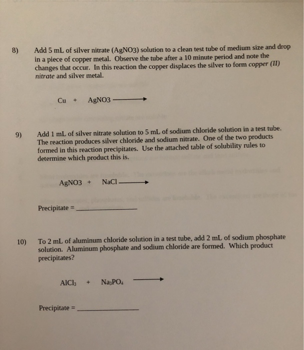 Solved 8) Add 5 mL of silver nitrate (AgNO3) solution to a | Chegg.com