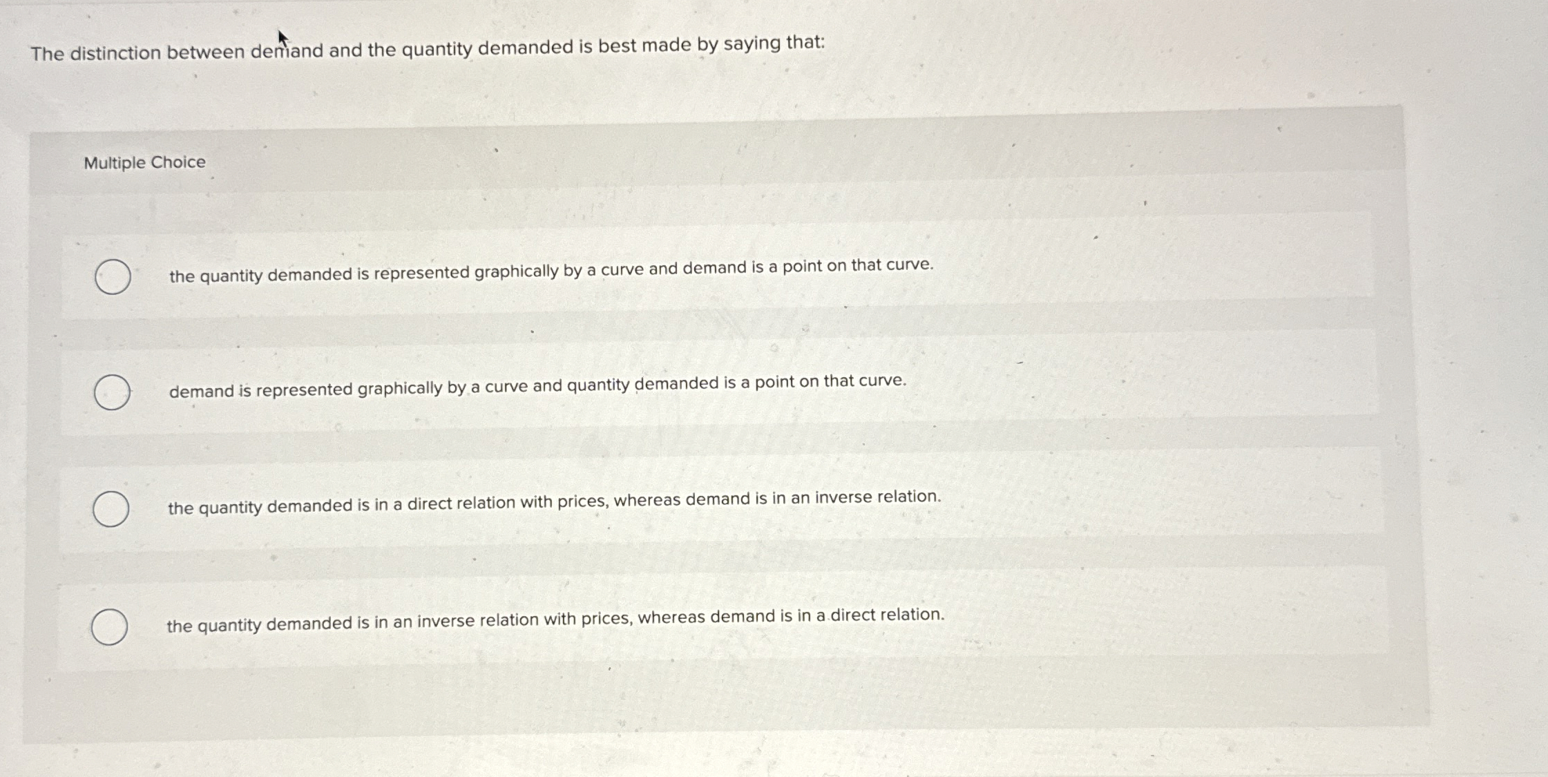 Solved The distinction between demiand and the quantity | Chegg.com