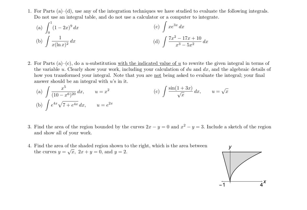 Solved For Parts (a)-(d), ﻿use any of the integration | Chegg.com