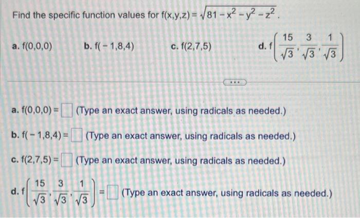 Solved Find the specific function values for | Chegg.com