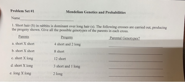 Solved Problem Set #1 Mendelian Genetics and Probabilities | Chegg.com