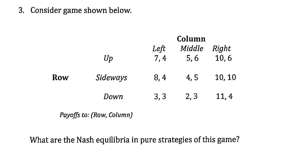 Solved Consider game shown below.Payoffs to: (Row, | Chegg.com