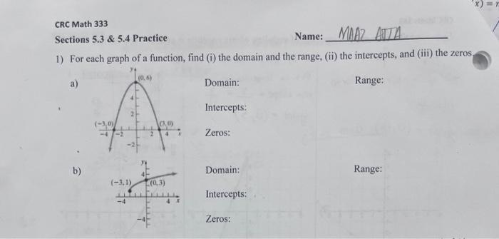 Solved CRC Math 333 Sections 5.3 & 5.4 Practice Name: MAAZ | Chegg.com