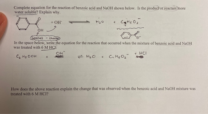Solved Complete equation for the reaction of benzoic acid | Chegg.com