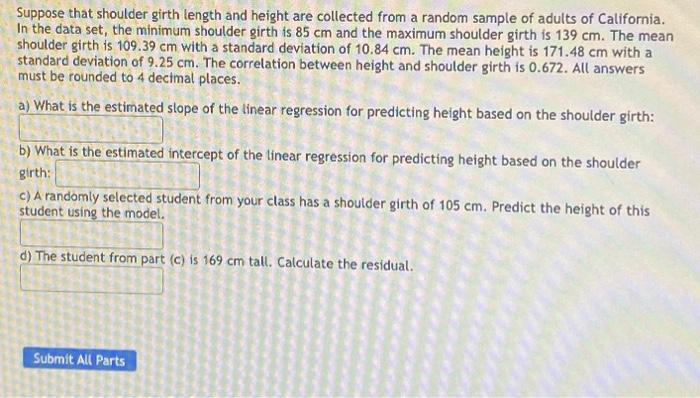 Solved Suppose that shoulder girth length and height are | Chegg.com