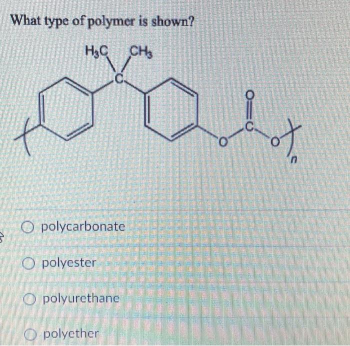 Solved What type of polymer is shown? polycarbonate | Chegg.com