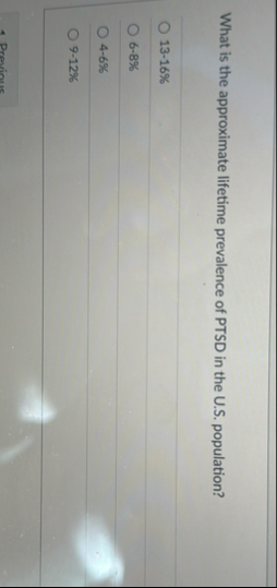 Solved What is the approximate lifetime prevalence of PTSD | Chegg.com