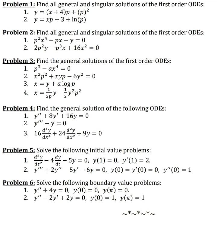 Solved Problem 1: Find all general and singular solutions of | Chegg.com