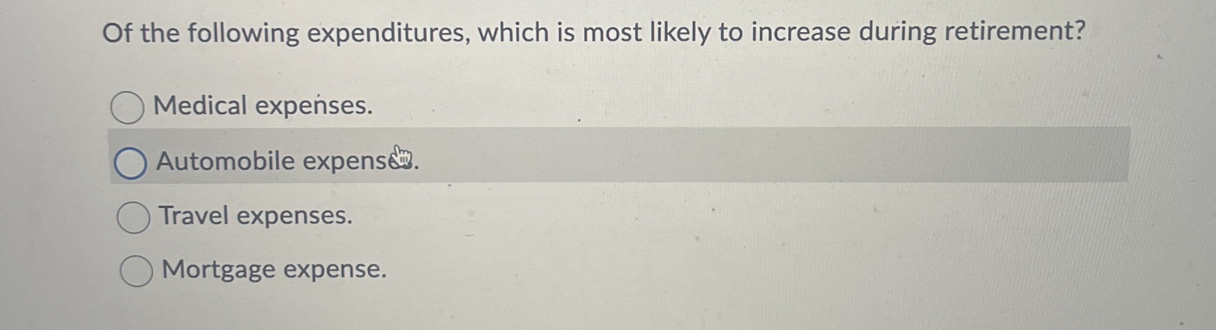 Solved Of the following expenditures, which is most likely | Chegg.com