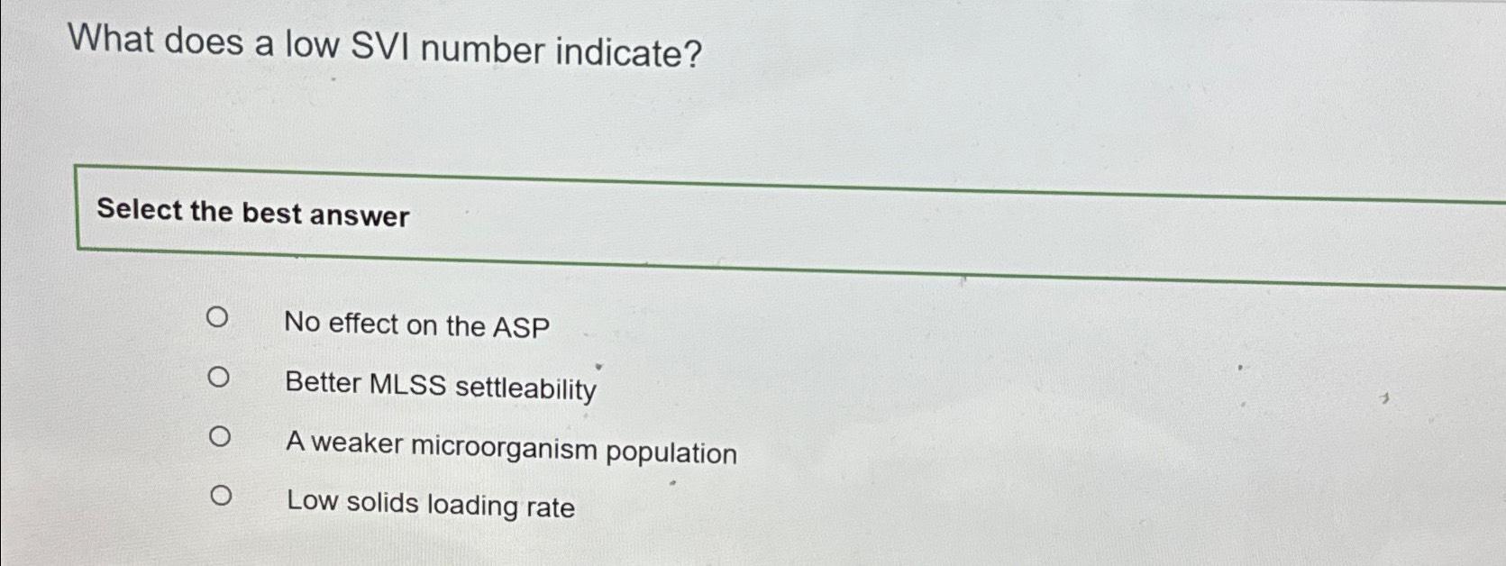 Solved What does a low SVI number indicate?Select the best | Chegg.com
