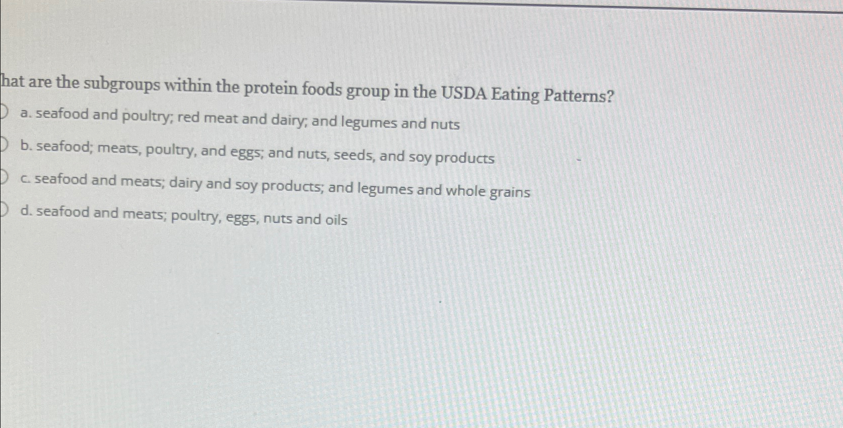 Solved hat are the subgroups within the protein foods group | Chegg.com