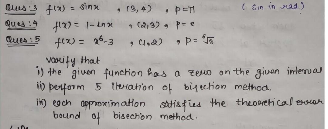 Solved Ques: 3f(x)=sinx,(3,4),p=π ( sin in rad.) Ques:4 | Chegg.com