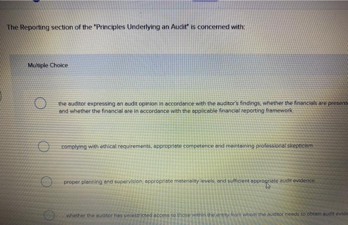 Solved The Reporting section of the "Principles Underlying | Chegg.com