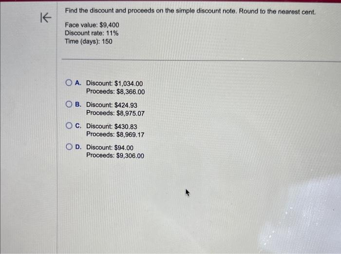 Solved Find the discount and proceeds on the simple discount | Chegg.com