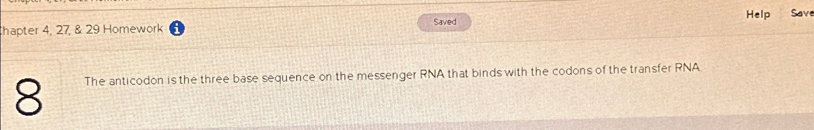 Solved The anticodon is the three base sequence on the | Chegg.com