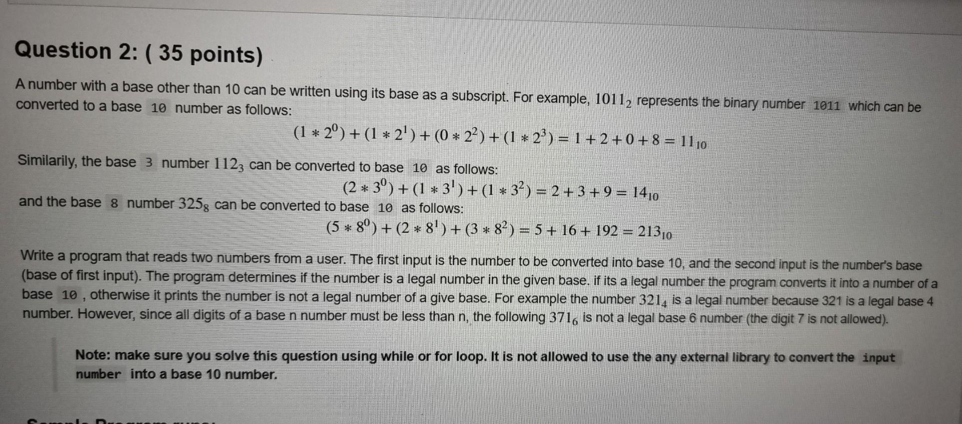 Solved Question 2: ( 35 points) A number with a base other | Chegg.com