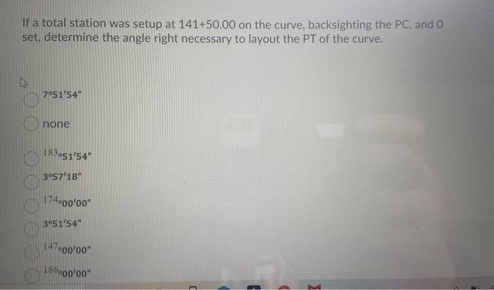 Solved If a total station was setup at 141+50.00 on the | Chegg.com