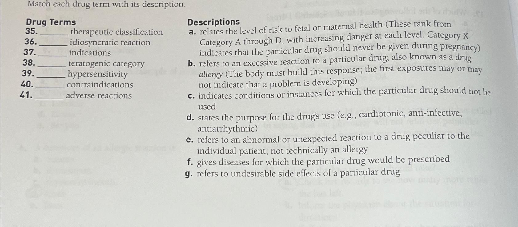 Solved Match each drug term with its description.Drug | Chegg.com