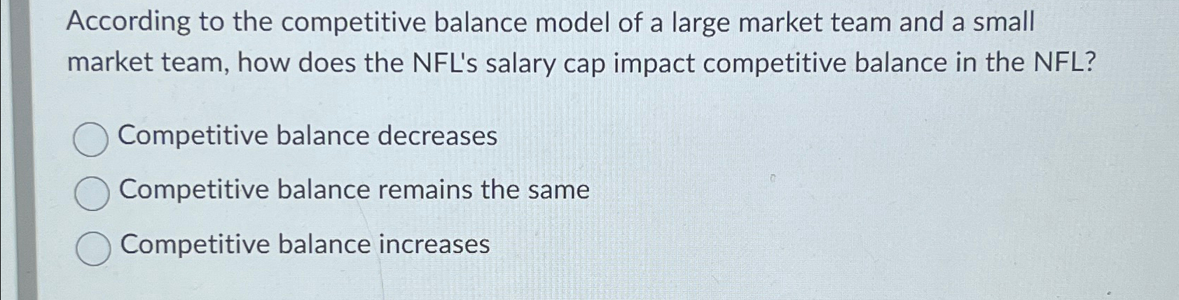 Solved According to the competitive balance model of a large | Chegg.com
