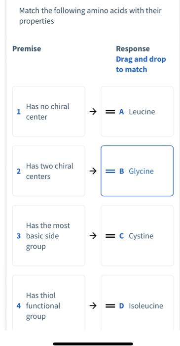 Solved Match the following amino acids with their properties | Chegg.com