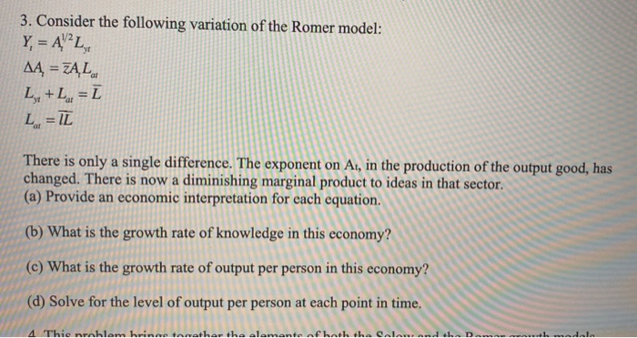 3. Consider the following variation of the Romer | Chegg.com