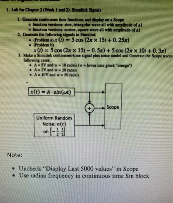1. Lab for Chapter 2 (Week 1 and 2): Simulink Signals | Chegg.com