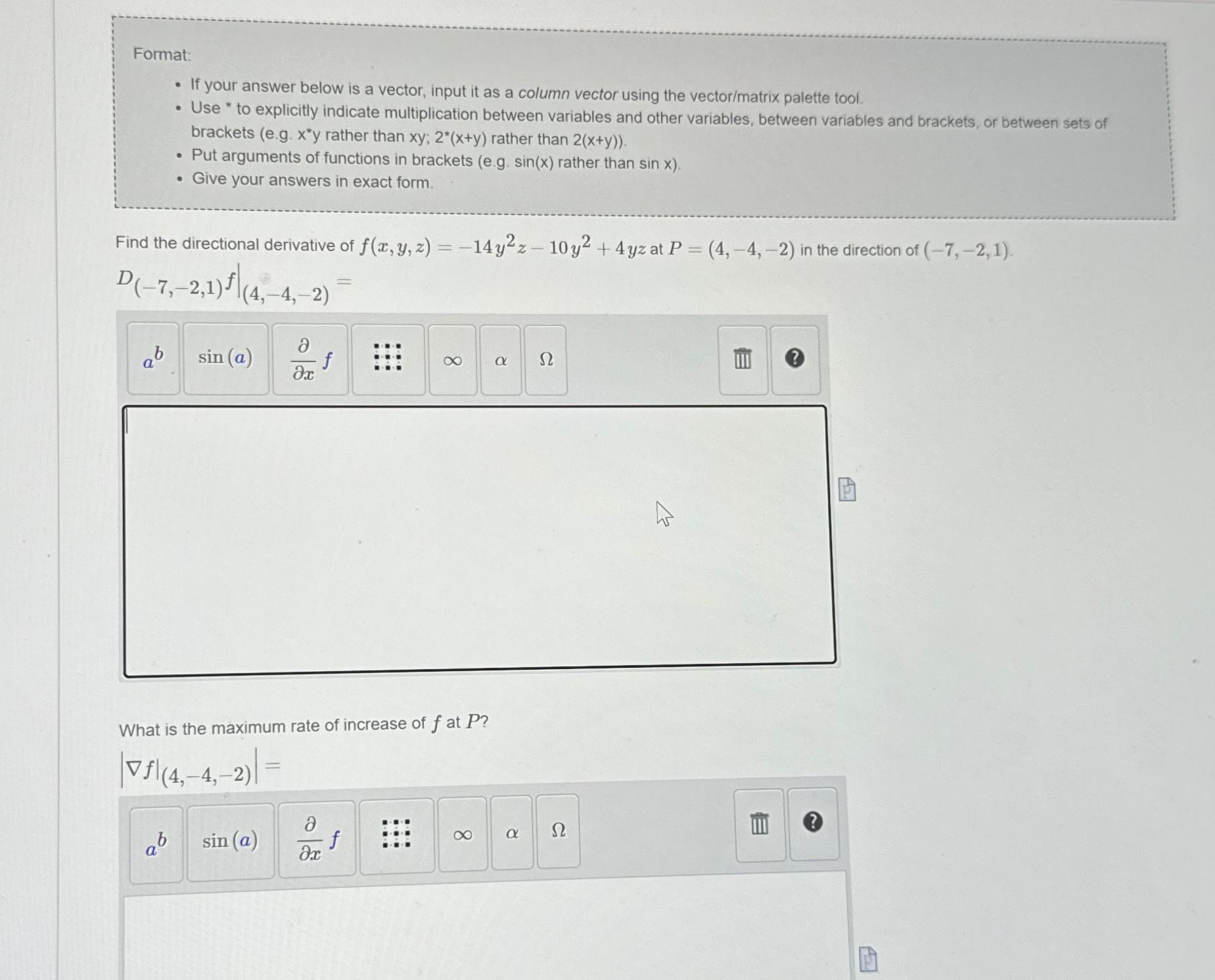 Solved Format:If your answer below is a vector, input it as | Chegg.com