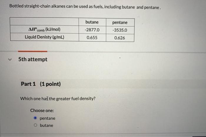Solved Bottled straight-chain alkanes can be used as fuels, | Chegg.com