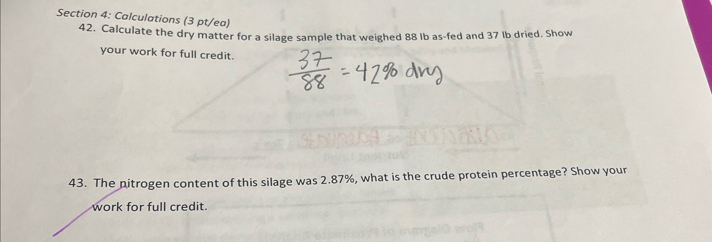 Solved Section 4: Calculations (3 ﻿pt/ea)42. ﻿Calculate the | Chegg.com