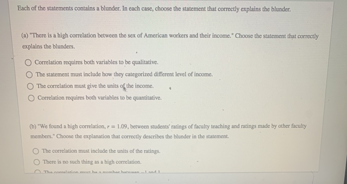 Solved Each of the statements contains a blunder. In each | Chegg.com