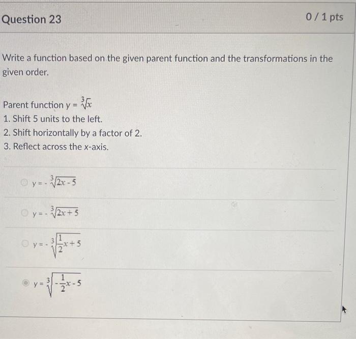 Solved Write a function based on the given parent function | Chegg.com