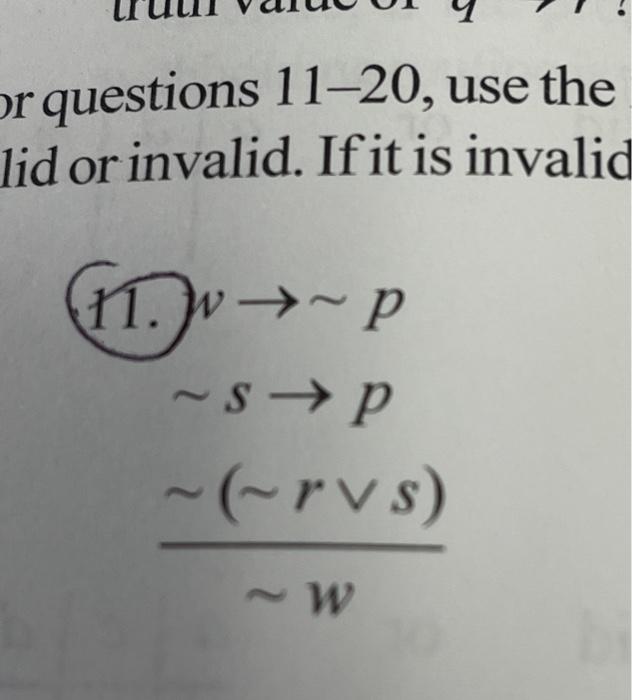 Solved r questions 11-20, use the lid or invalid. If it is | Chegg.com