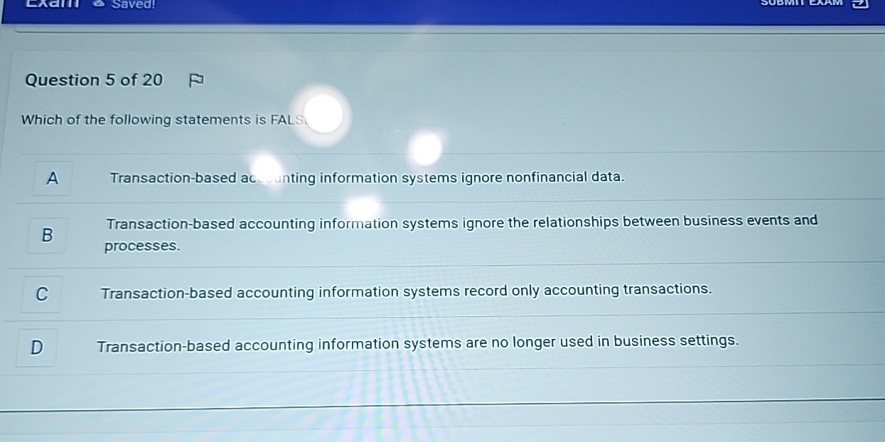 Solved Question 5 ﻿of 20Which of the following statements is | Chegg.com