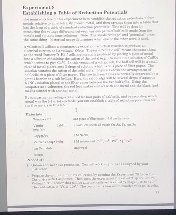 please help with lab report. experiment 8 | Chegg.com