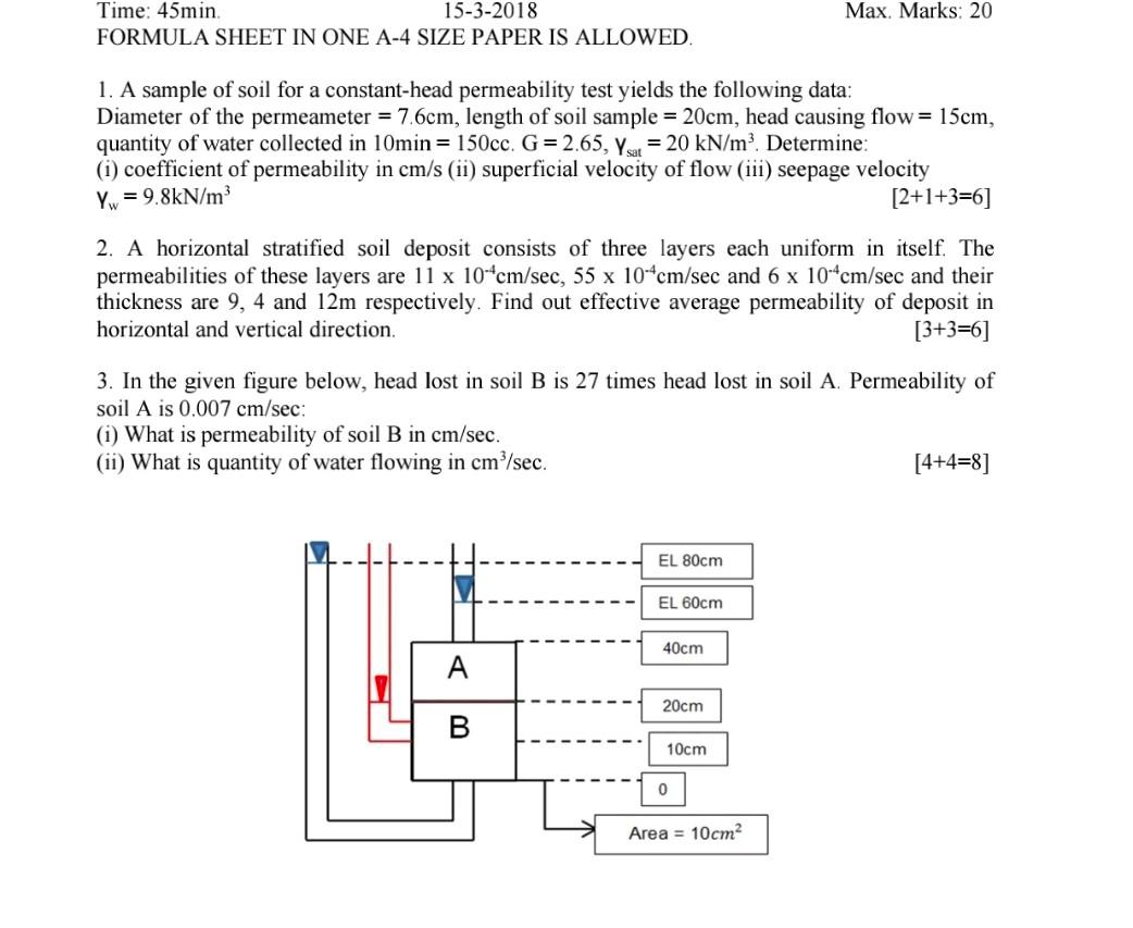 Solved 1. A sample of soil for a constant-head permeability | Chegg.com
