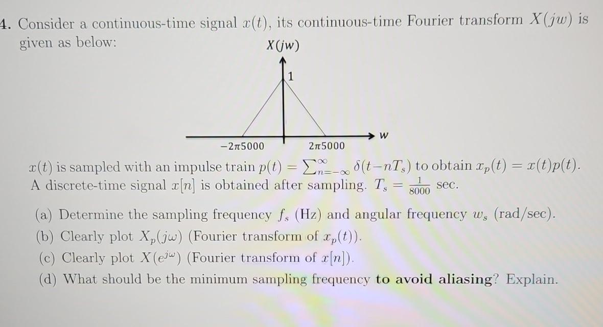 Solved Consider a continuous-time signal x(t), ﻿its | Chegg.com