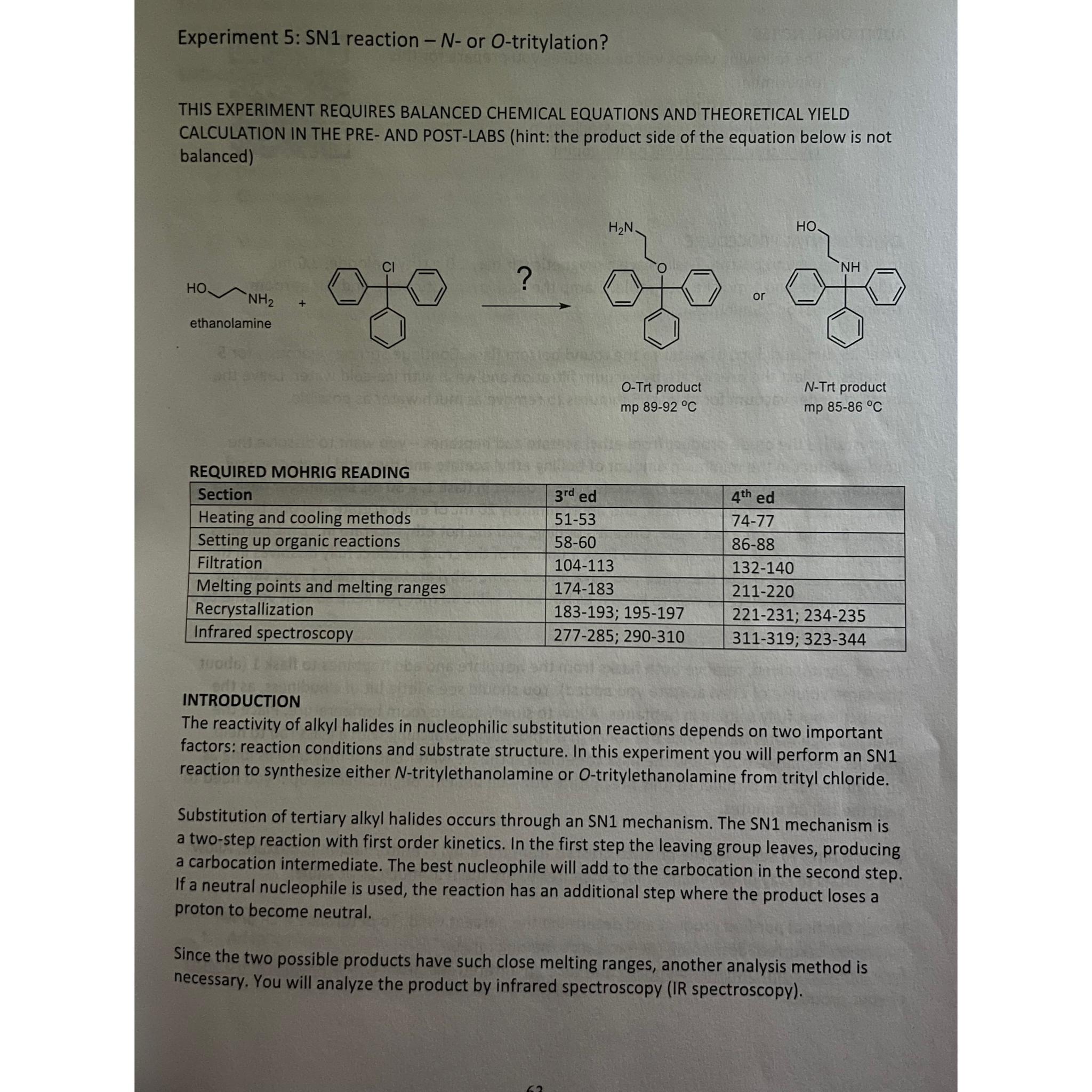 Solved Experiment 5: SN1 ﻿reaction - N - ﻿or | Chegg.com