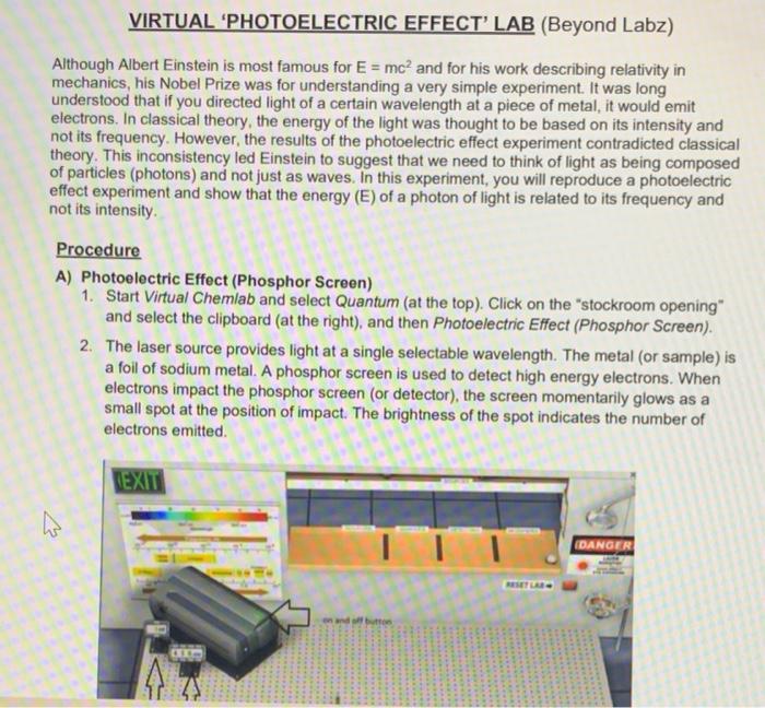 VIRTUAL 'PHOTOELECTRIC EFFECT' LAB (Beyond Labz) | Chegg.com