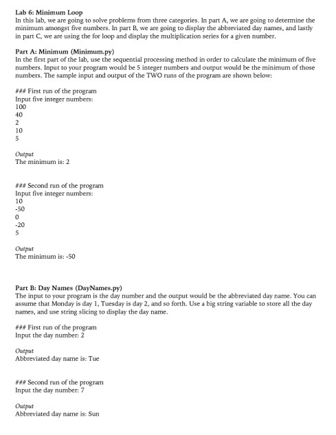 Solved Lab 6: Minimum Loop In this lab, we are going to | Chegg.com