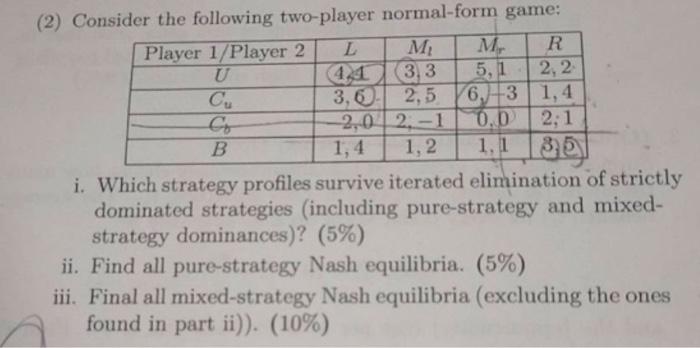 Solved 3,3 (2) Consider the following two-player normal-form | Chegg.com