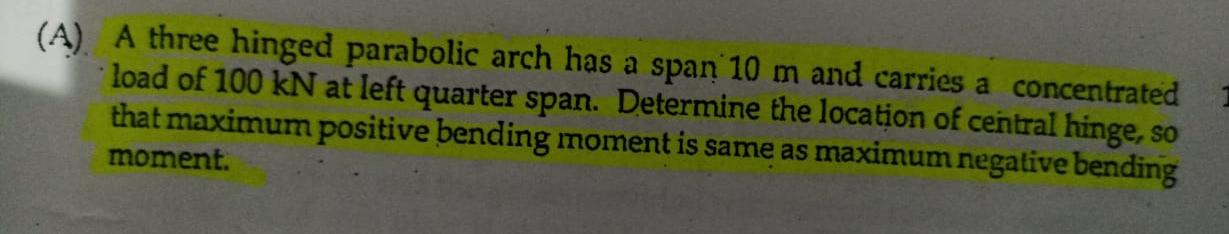 (A) ﻿A three hinged parabolic arch has a span 10m | Chegg.com