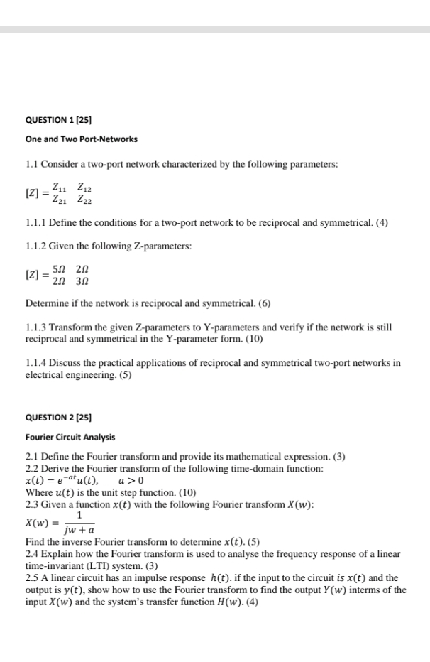 Solved QUESTION 1 [25]One and Two Port-Networks1.1 ﻿Consider | Chegg.com