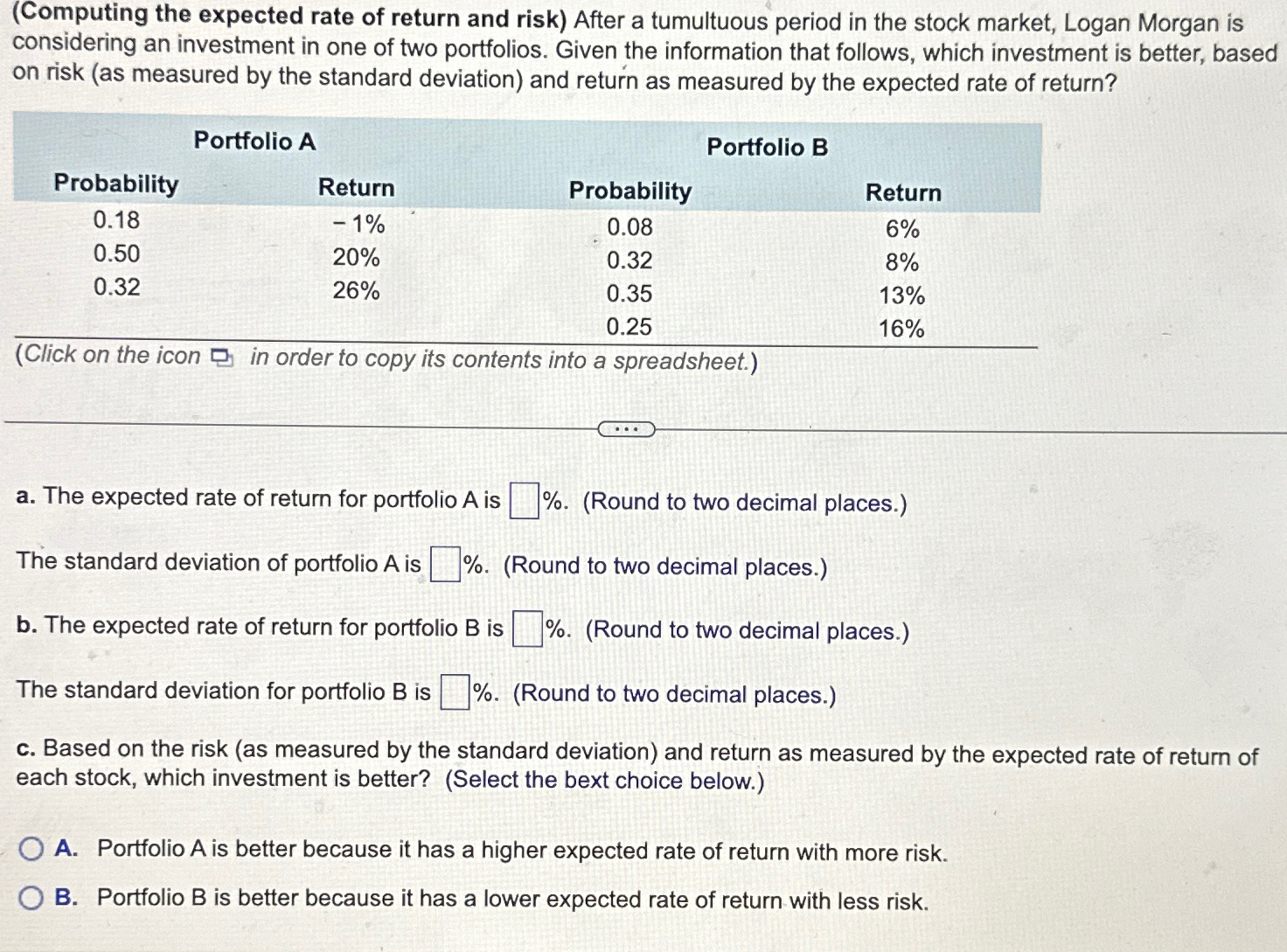 Solved (Computing the expected rate of return and risk) | Chegg.com