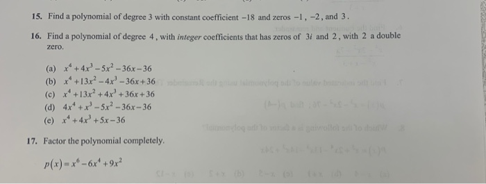 Solved 15. Find a polynomial of degree 3 with constant | Chegg.com