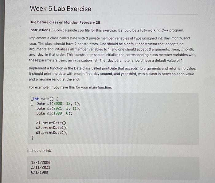 Solved Week 5 Lab Exercise Due before class on Monday, | Chegg.com