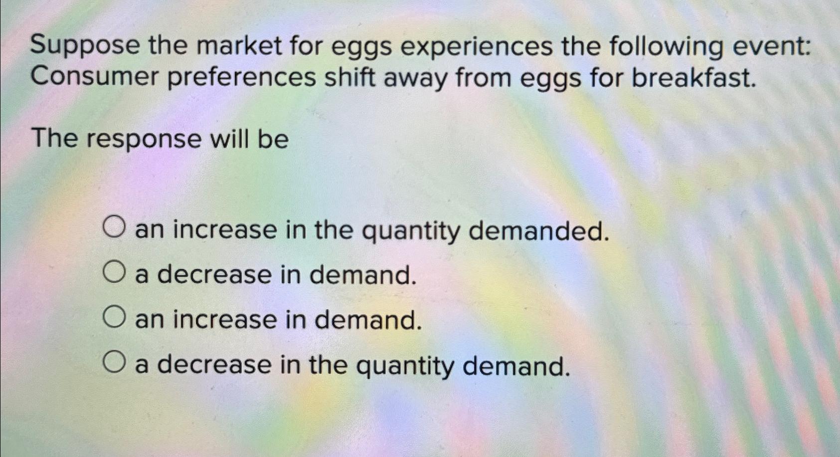 Solved Suppose the market for eggs experiences the following | Chegg.com