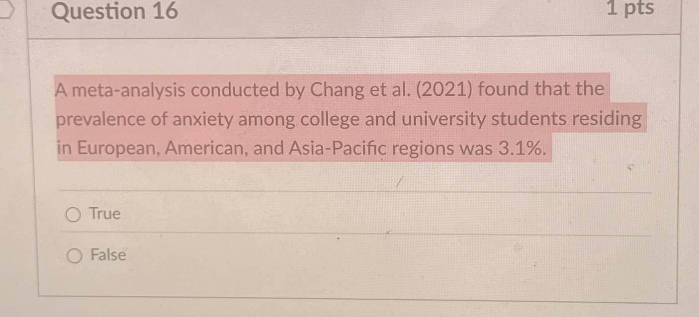 Solved Question 161 ﻿ptsA meta-analysis conducted by Chang | Chegg.com