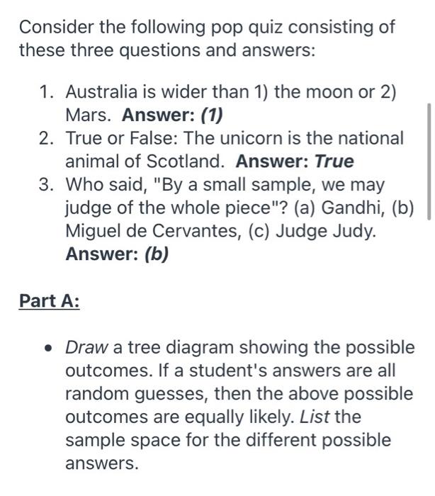 Solved Consider the following pop quiz consisting of these | Chegg.com