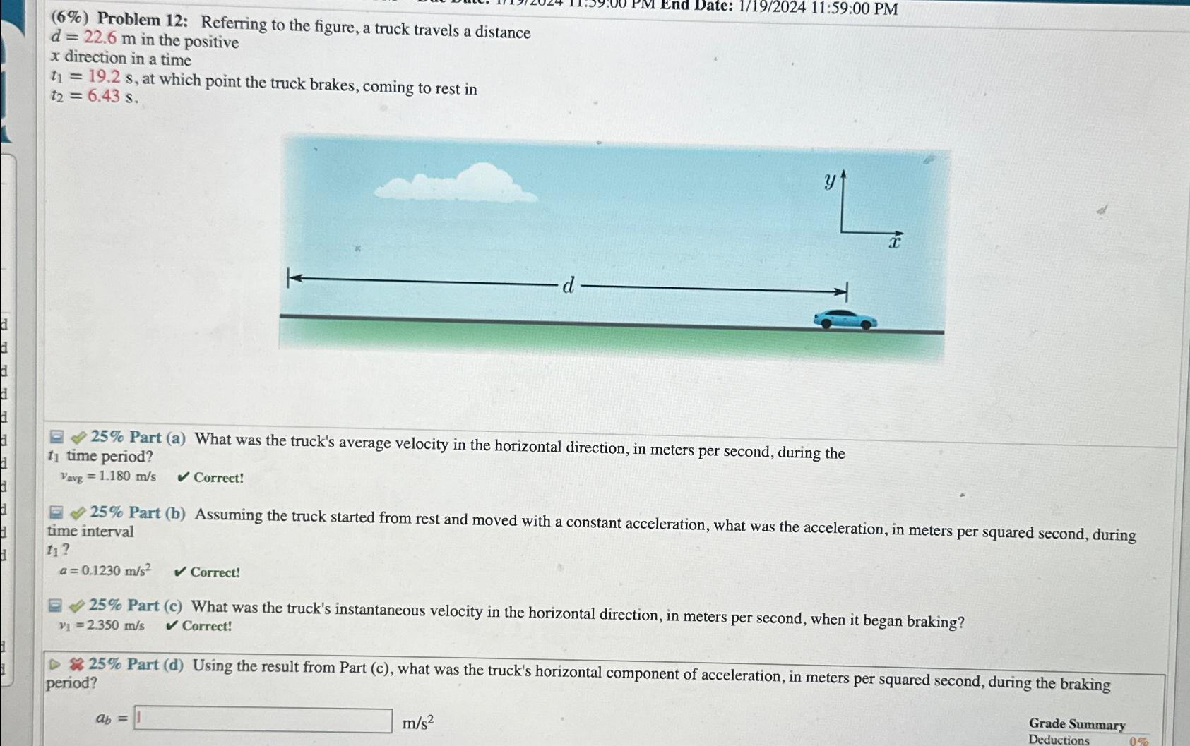 Solved (6%) Problem 12: Referring to the figure, a truck | Chegg.com