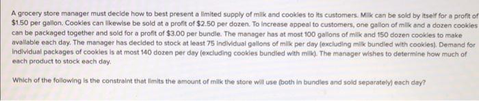 Solved A grocery store manager must decide how to best | Chegg.com